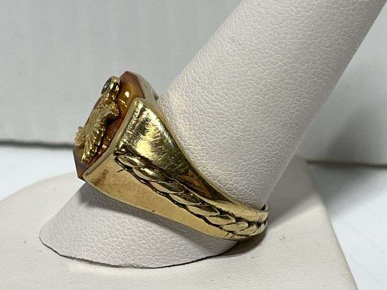 Men's Franklin Mint 10K Eagle Ring, marked .925 sterling 10K Eagle, size 11, very good; Except ...