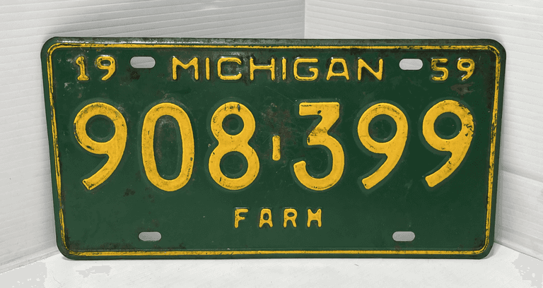 Antique Michigan Farm license plate, 1959, 12"W - Albrecht Auction Service