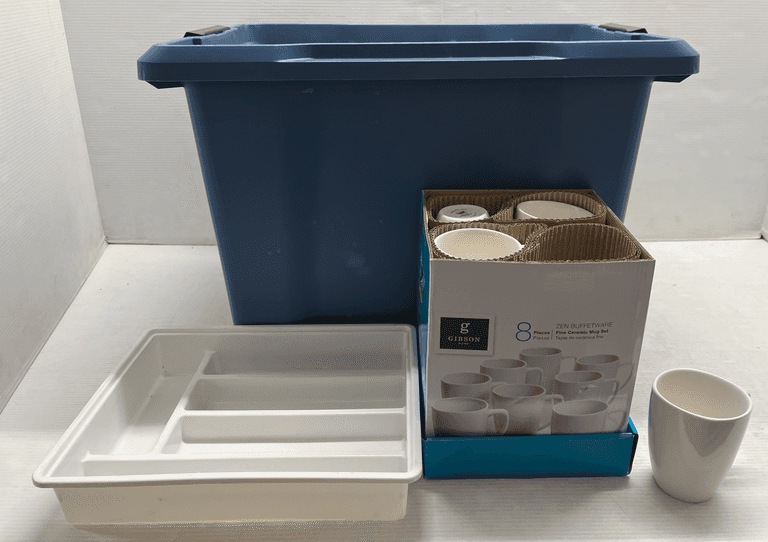 (4) Red glass mixing bowls, optimus heater, set of (8) new gibson zen ...