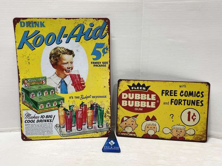 Double bubble gum and Kool-Aid signs, 11 3/4" x 7 3/4"; 15 5/8" x 11 3/ ...