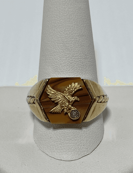 Men's Franklin Mint 10K Eagle Ring, marked .925 sterling 10K Eagle, size 11, very good; Except ...