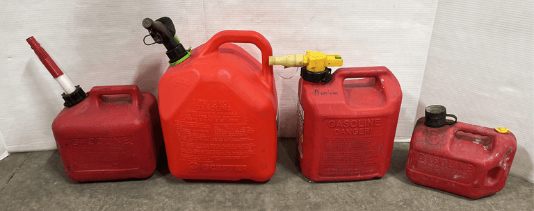 (4) Gas cans, includes: 1-gallon, 2-gallons, 2 1/2-gallon, and 5-gallon ...