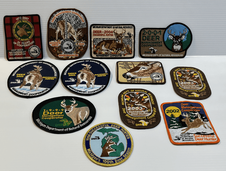 (12) Michigan successful deer hunter patches, up to 5" x 5 1/2", mint ...