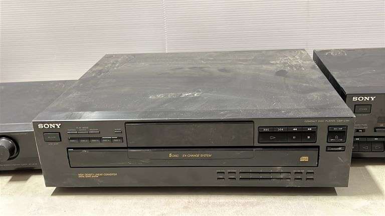 Sony compact disc player, Sony stereo cassette deck, and Sony FM stereo ...