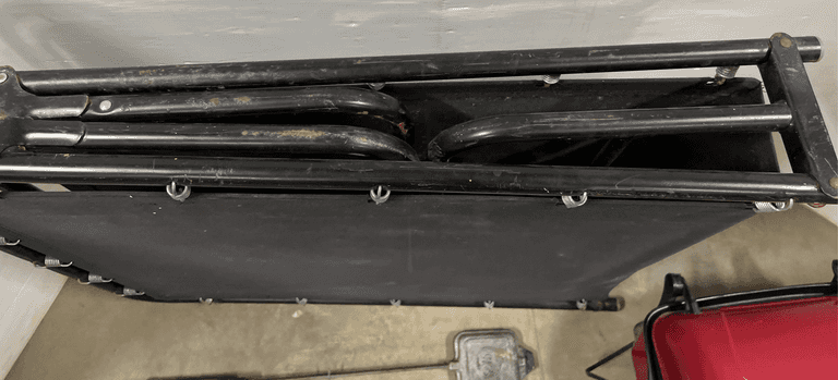 Camping single cot, (2) Aluma die-irons, Crock pot BBQ pit/indoor ...