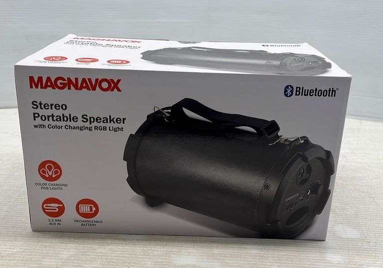 Magnavox stereo portable speaker with color changing light, 13"W, NIB ...