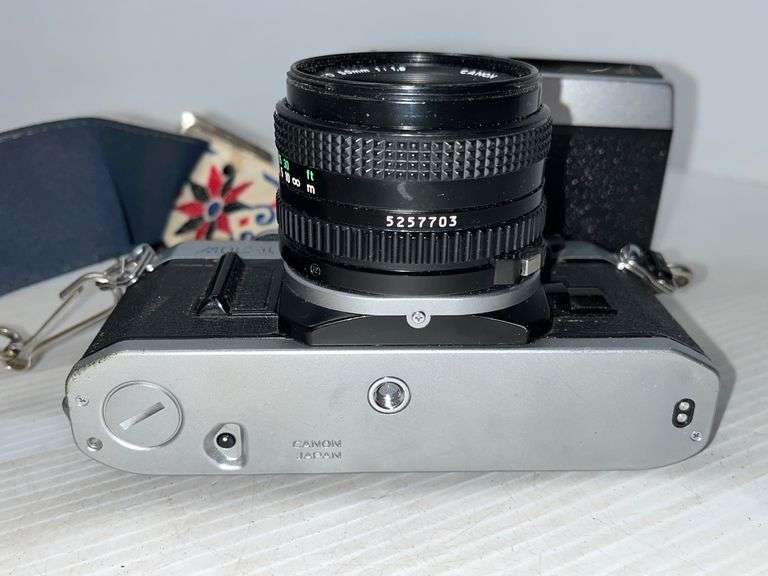 Canon AE-1 camera with flash, 541291, 5 1/2" x 3" x 1", circa 1990s ...