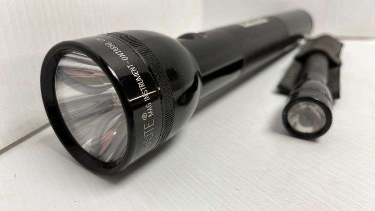 (2) Maglite flashlights, large and small size, up to 12"L, used, works ...