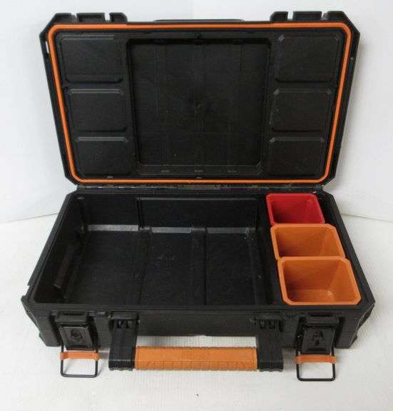RIDGID heavy duty case, flip locks, gripper handle, three trays inside ...