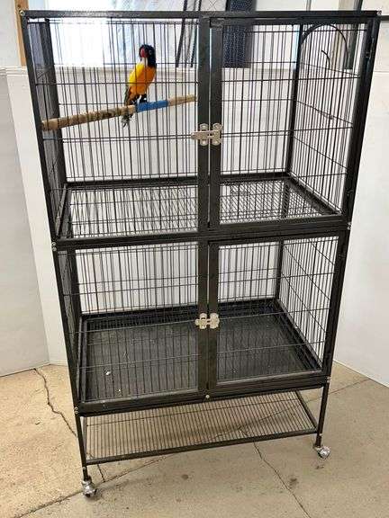 Bird animal cage with tray and center divider, front opening, 31"W x 21 ...