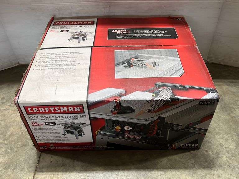Craftsman 10" table saw with leg set, 15 Amp motor, Laser Trac, NIB ...