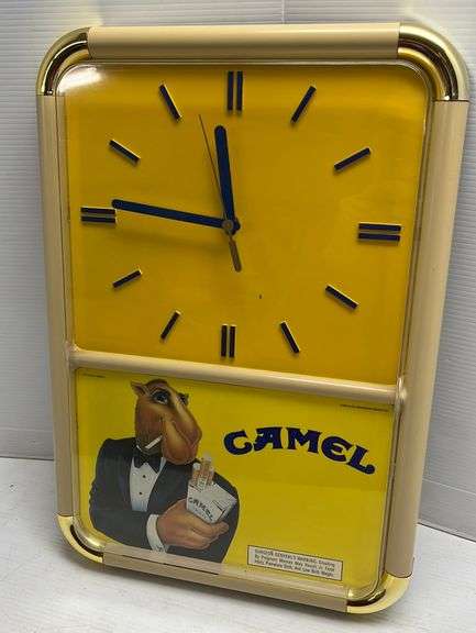 "Camel" clock, 14"W x 2"D x 20"H, corner has damage, fair to good for ...
