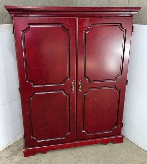 Corner media/storage cabinet in cherry finish, 42"W x 25"D x 54"H, some ...