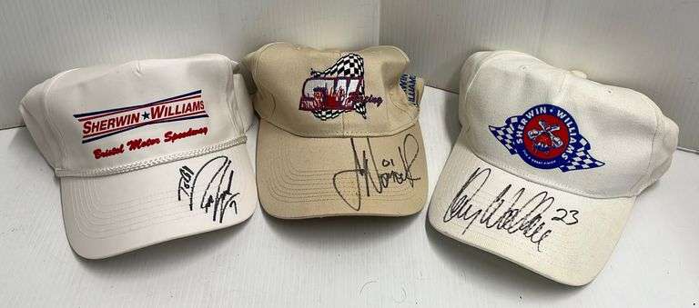 (3) Autographed NASCAR racing Sherwin Williams caps, no CoA included ...
