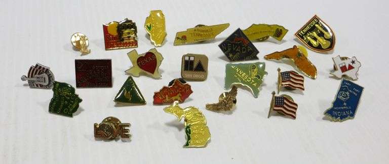 (23) Commemorative pins, mostly states, some animals - Albrecht Auction ...