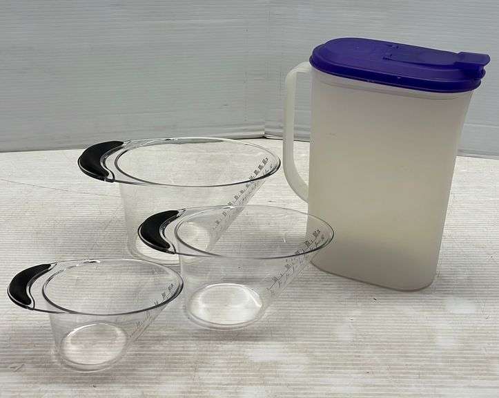 Pampered Chef measuring cups, and Tupperware pitcher, up to 9"H, good ...