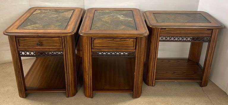 (3) End tables, sizes include: Two- 22"W x 27"D x 25"H, One- 26"W x 18 ...