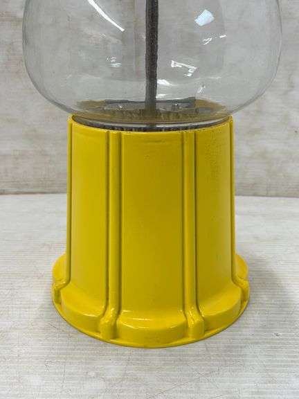 Gumball machine, yellow in color, acorn motif on front face, 9"Dia x 24 ...