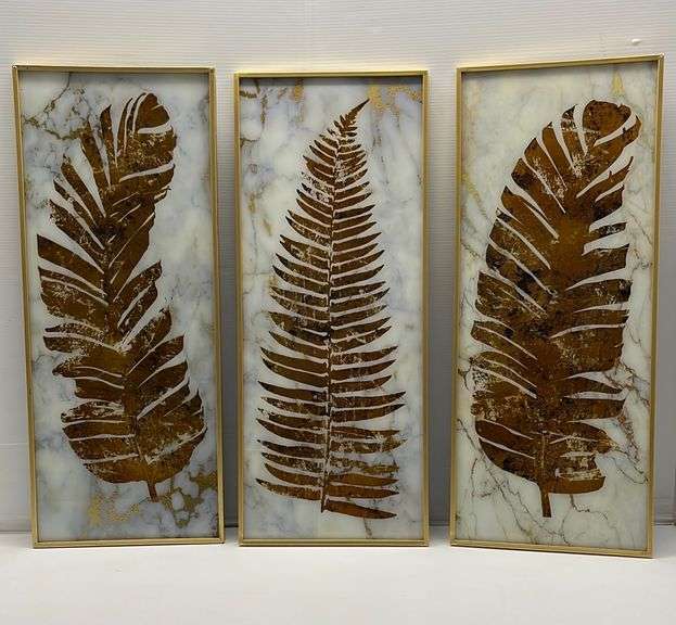 3 Gold Framed Fern Wall Art 30 X 12 Albrecht Auction Service 5293