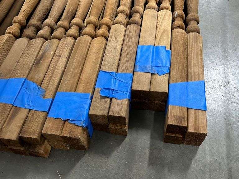 (5) Large cedar spindles, 4" x 4"; (35) Small spindles, 2" x 2", good ...