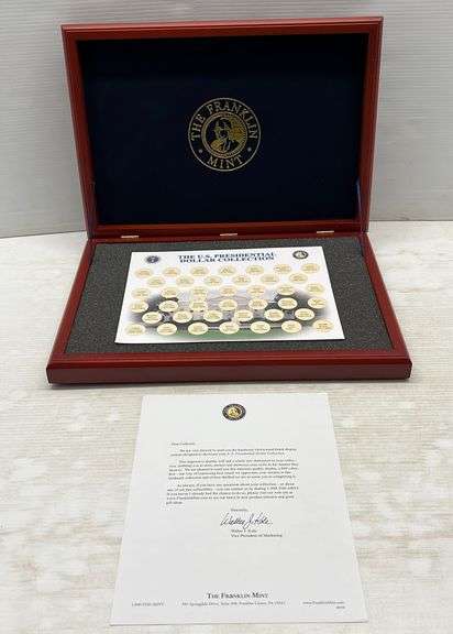 Franklin Mint wood complete presidential dollar coin collection display ...