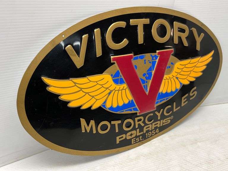 "Victory Motorcycle Dealership Limited Die-cut" enamel sign, 24"W x 14 ...