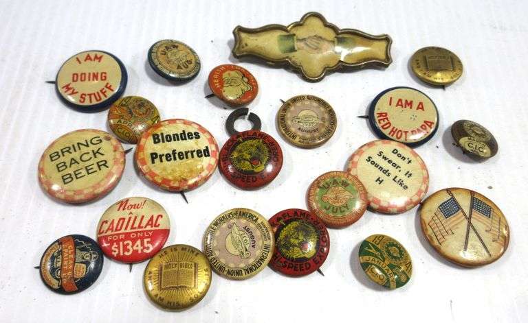 (20) Antique pinback buttons - Albrecht Auction Service