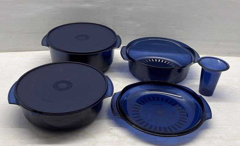 (3) Blue tupperware steamer pieces, 9 1/2"Dia, great - Albrecht Auction ...
