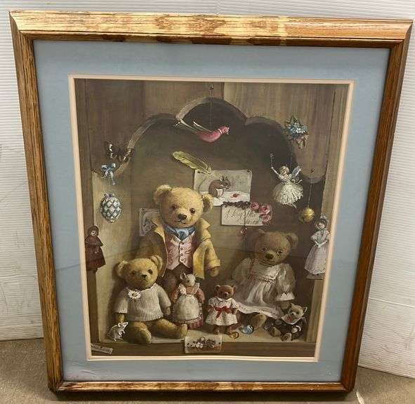 Framed bear print, 22 1/2" x 25 1/2", frame needs to be redone ...