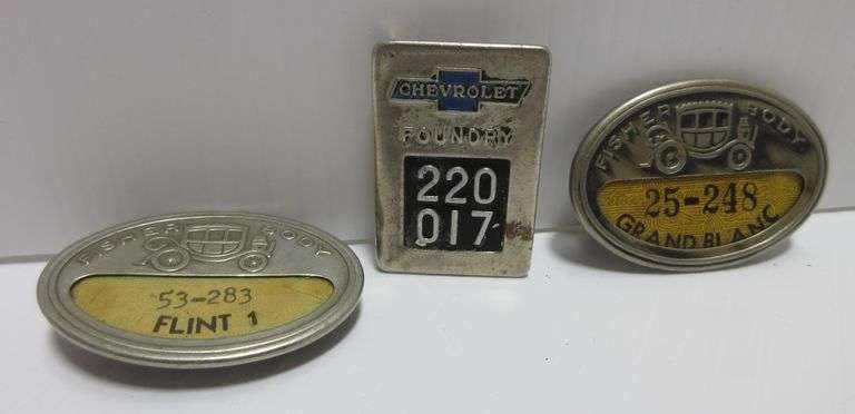 (3) Antique Fisher Body and Chevrolet Foundry Plant Badges, from the ...