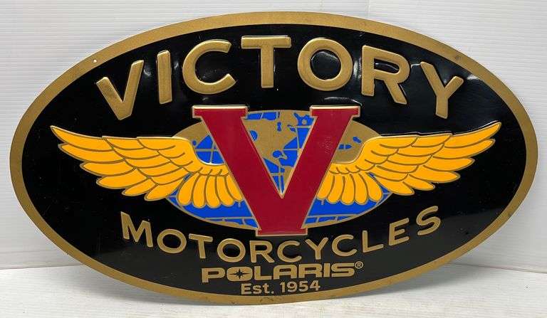 "Victory Motorcycle Dealership Limited Die-cut" enamel sign, 24"W x 14 ...