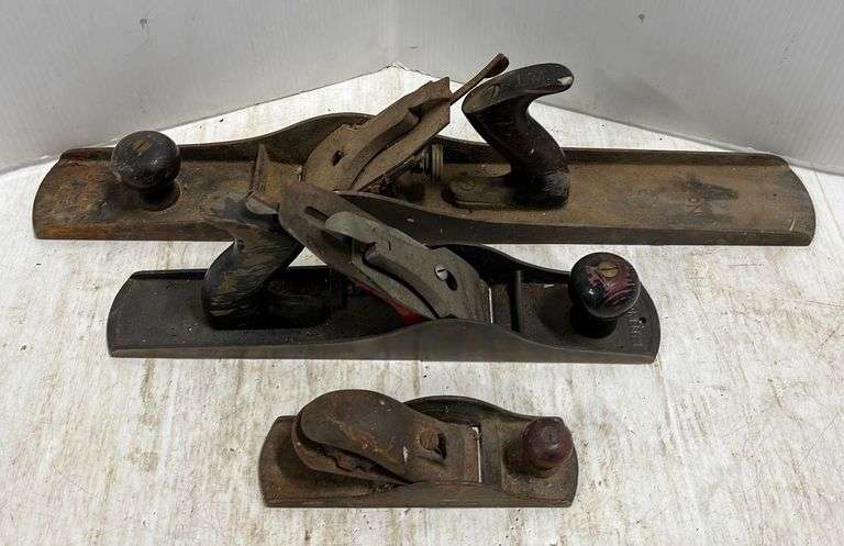 (3) Antique wood hand planes, 22", 14", and 7" - Albrecht Auction Service
