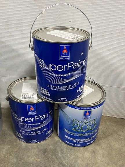 5-Gallons of "Pella White"; (2) One-gallon beige semi-gloss; (1) Gallon ...
