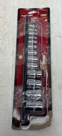 Husky 13-piece external torx socket set, includes: 1/4", 3/8", and 1/2 ...