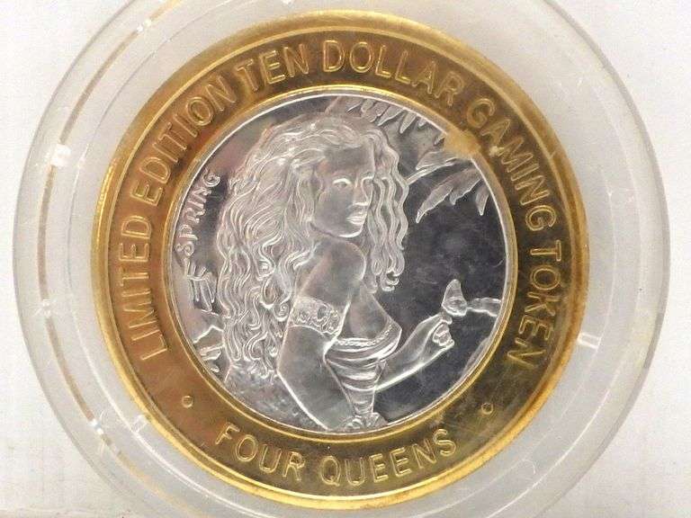 Limited edition Four Queens Casino $10 gaming token with silver center ...