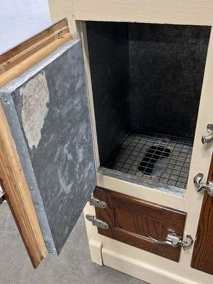 Original early 1900s oak ice box cabinet, has the original metal ...