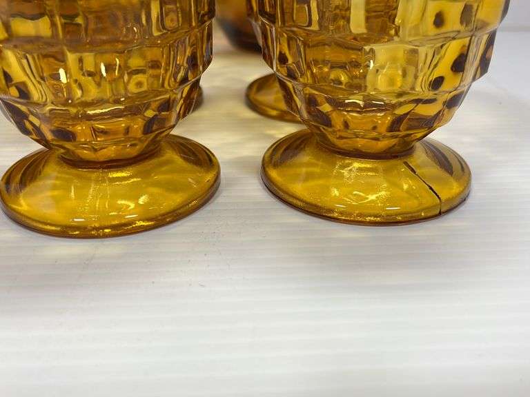 (11) Pieces of amber glass, some are hand blown, up to 8"H, good ...