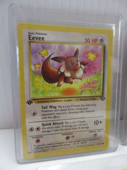 (9) Pokemon cards in plastic sleeves, include: Shellder, Psyduck, Eevee ...