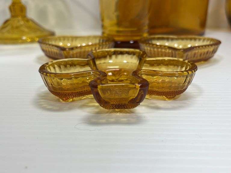 (11) Pieces of amber glass, some are hand blown, up to 8"H, good ...