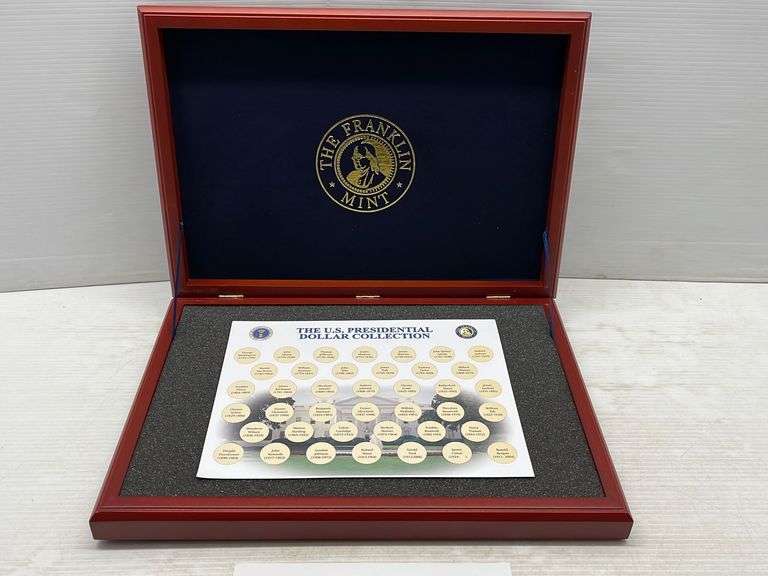 Franklin Mint wood complete presidential dollar coin collection display ...