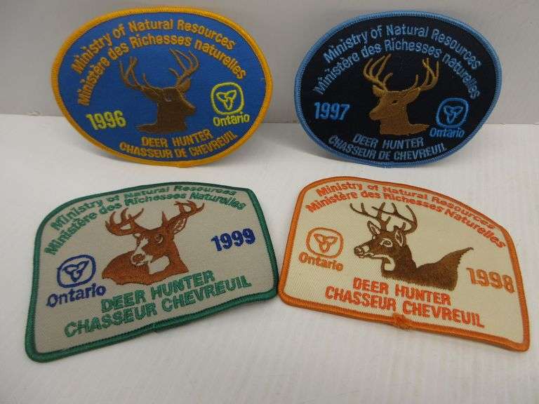 (4) Ontario Ministry of Natural Resources Deer Hunter Patches, 1996, 1997, 1998, and 1999, up to ...