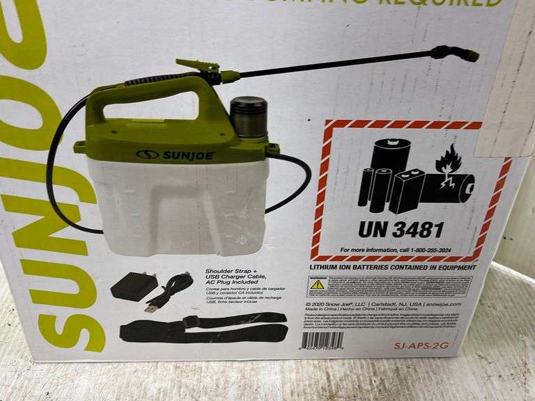 Sun Joe 2-Gallon rechargeable sprayer, complete, NIB - Albrecht Auction ...