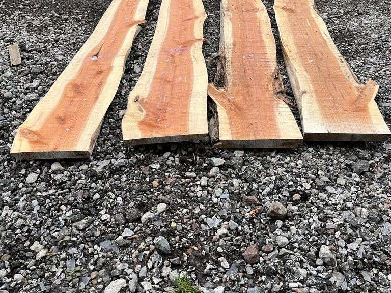 (4) Red cedar slabs, Live Edge, Rough Sawn, include: Three- 6" to 8"W x ...