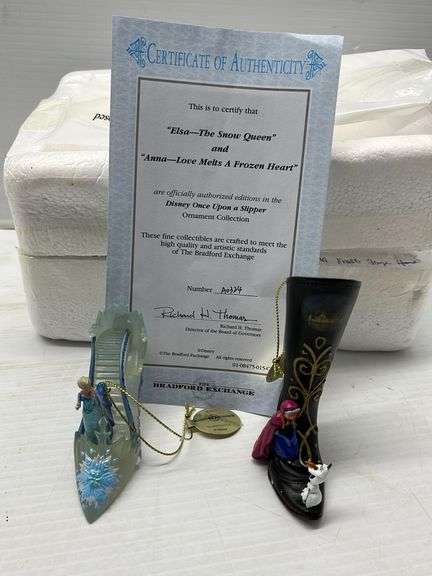 Bradford Exchange Disney slipper ornament collection, includes: Elsa ...