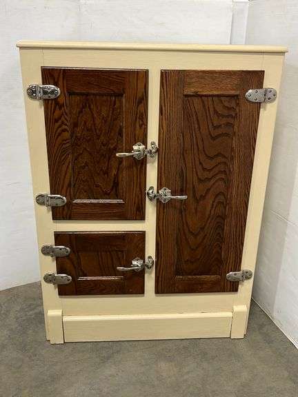 Original early 1900s oak ice box cabinet, has the original metal ...