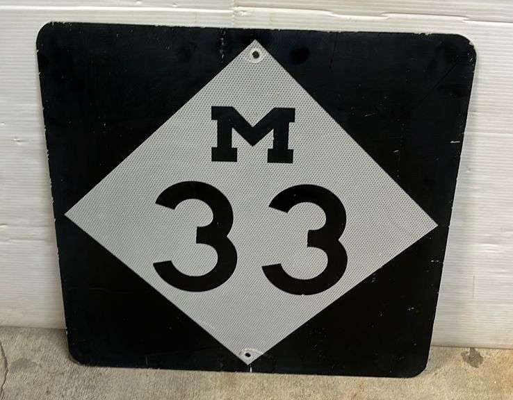 "M33 highway" road sign, 24" x 24", used, good - Albrecht Auction Service