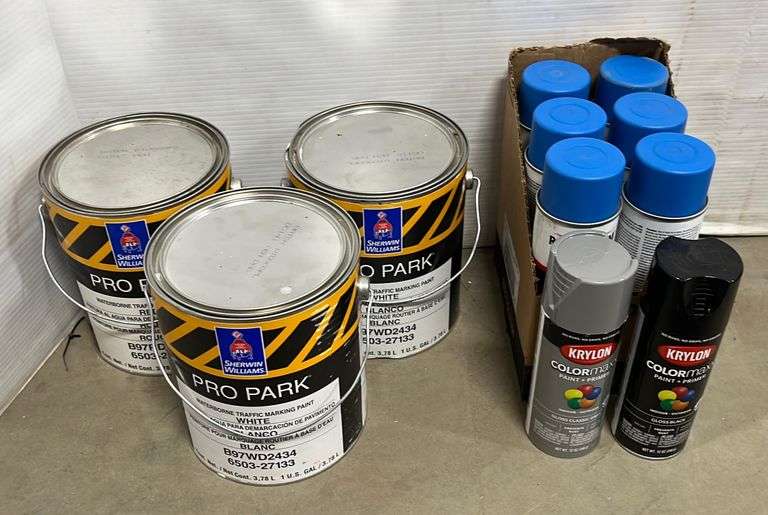 Traffic paint, includes: (2) Gallons of white paint, (1) Gallon of red ...