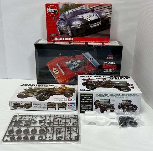 (4) Plastic car model kits, include: 1/24 scale Accurate Miniatures ...