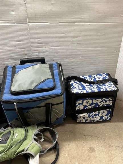 (7) Coolers, soft side, various sizes, includes: 1- Rolling with handle ...