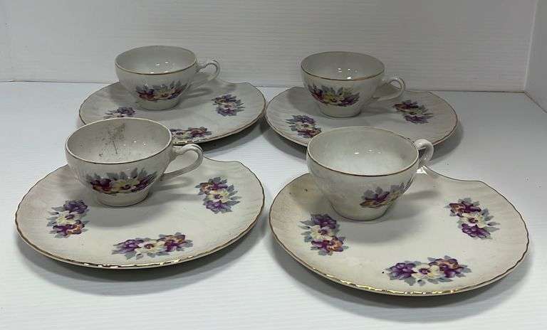(4) China tea plates and cups with pansies, stamped 2358C on bottom, up ...